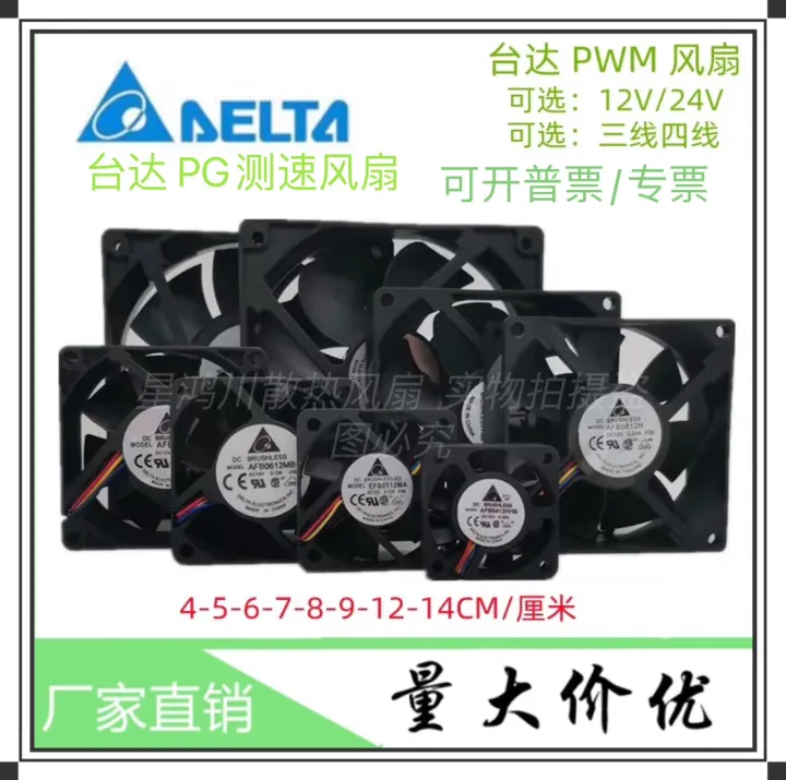 Delta 24V 56 789 12 14cm Three-Wire Four-Wire PWM Temperature Control Chassis Computer Cooling ...