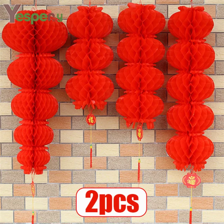 YESPERY 1/2PCS 2023 New Year Red Lantern String Honeycomb Paper Lantern ...