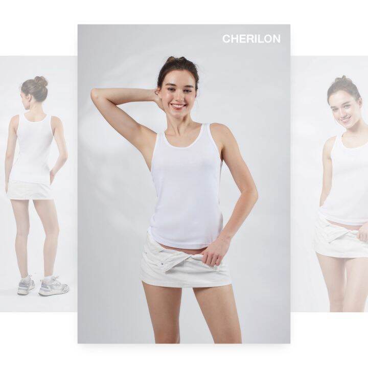 CHERILON เชอรีล่อน เสื้อกล้าม เสื้อทับ ผ้าฝ้าย 100% ทอไร้ตะเข็บข้าง นุ่ม ใส่สบาย สีดำ สีขาว สี ...