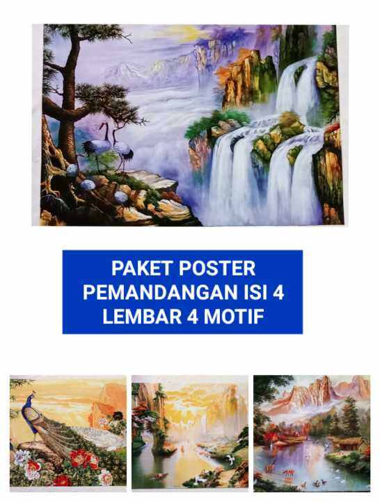 PAKET poster pemandangan isi 4 lembar motif campur | Lazada Indonesia
