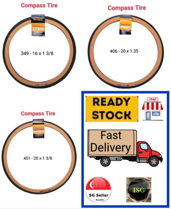 COMPASS Tire Tyre for 349 / 406 / 451 Folding Bicycle Foldie Bike ...