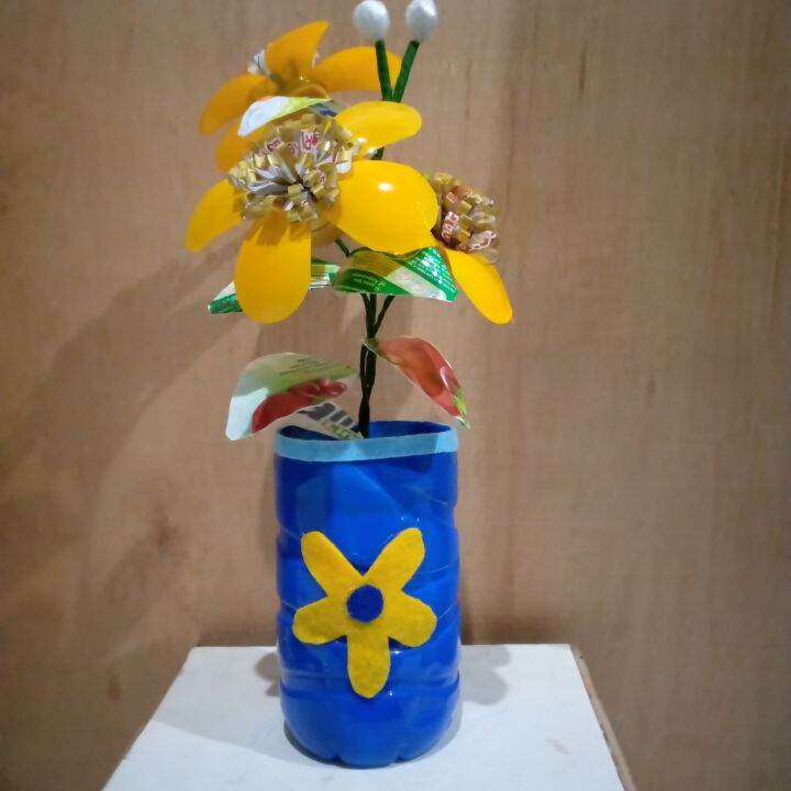 Prakarya Bunga Daur Ulang Botol Plastik Bekas + Pot Bunga Vas Bunga ...