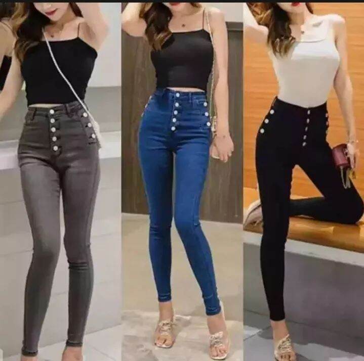 BUTTON DOWN PANTS HIGHWAIST SKINNY JEANS | Lazada PH