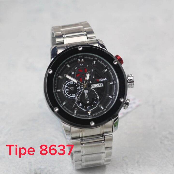 Jam tangan Viral 8637M tali stainless chrono off tanggal hari aktif ...