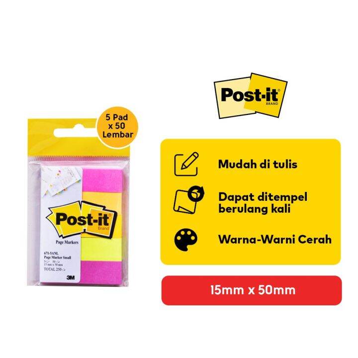 3M Post-it Page Marker Small 671-5ANL Assorted Color (15mm x 50mm ...