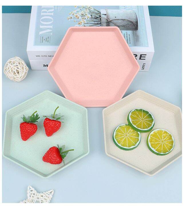 1pc Wheat Straw Square Hexagon Plate Disk Dessert Plate Fruit Plastic ...