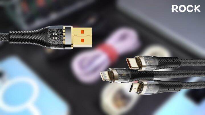 [ROCK SPACE] G20 3-in-1 USB Cable 100W Fast Charging Type C Micro IP PD ...