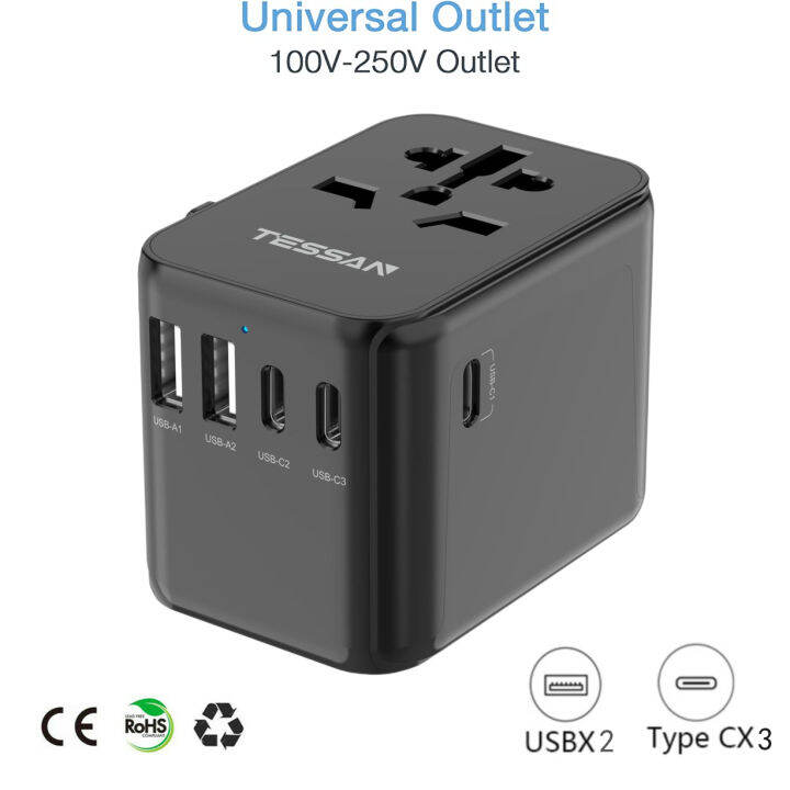 Universal Travel Adapter, TESSAN Worldwide Travel Plug Adaptor with 2 ...