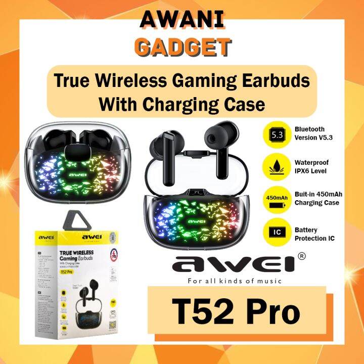 Awei T52 PRO True Wireless Gaming Earbuds With Charging Case Bluetooth ...