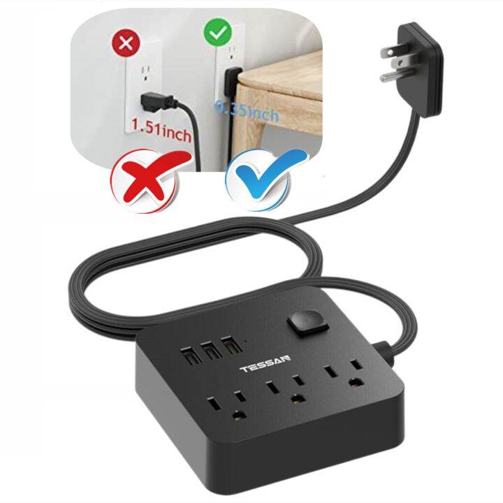 Extension Wire Flat Plug Type C Power Strip with USB C, TESSAN Multi ...