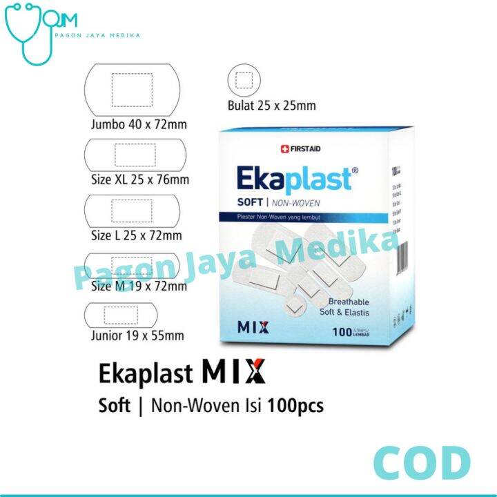 Onemed Plester luka Non Woven Ekaplast Soft MIX Box isi 100 strip ...