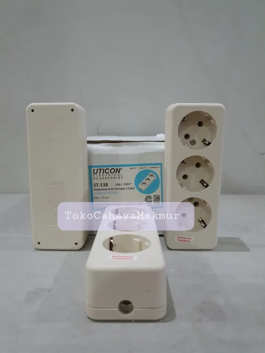 UTICON Stop Kontak Arde 3 Lubang / 3-Soket ST-138 / Terminal Kuningan ...