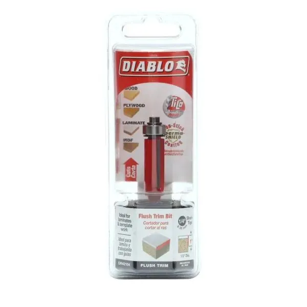Diablo Router Bit 1/2 in. x 1 in. Carbide Flush Trimming Router Bit ...