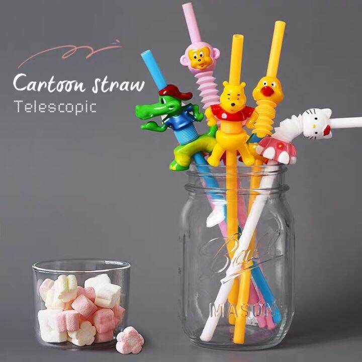 Ready Stock Cute Kt Straw Cartoon Cat Straws Pink Retractable Drinking ...