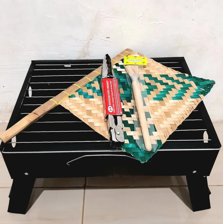 Paket Bakaran Sate Ayam Sosis Ikan Free Kipas Kuas Capitan stainless ...