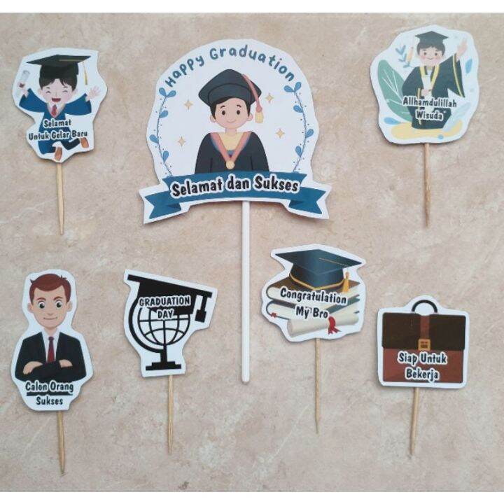 isi 7 cake topper hiasan kue tema Happy graduation selamat wisuda untuk ...
