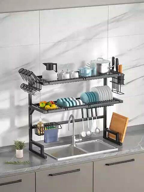 Dish Rack Stainless Steel Kitchen Double-Deck Double Sink Dish Drainer ...