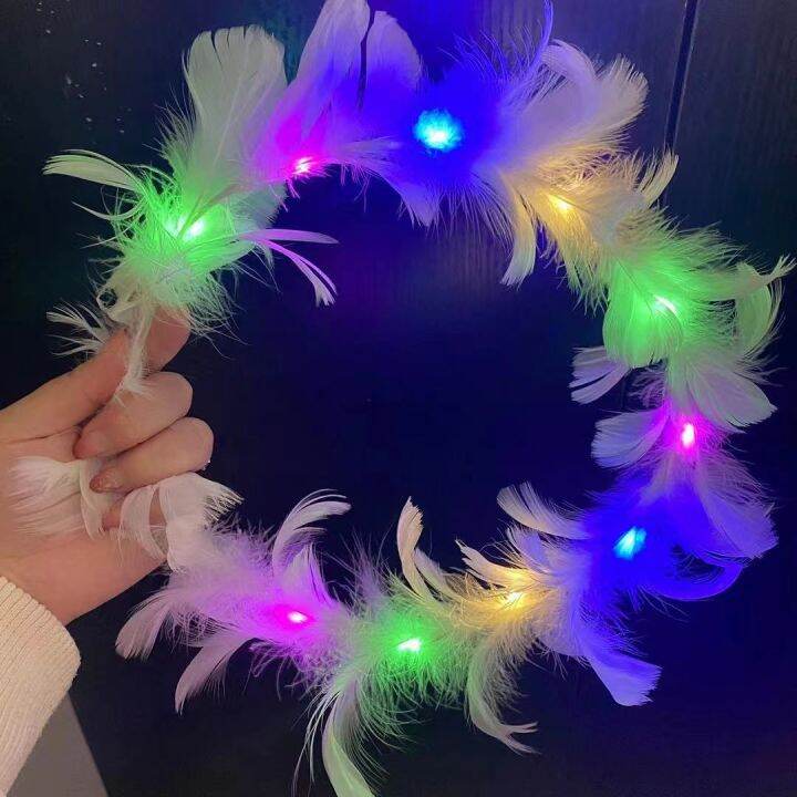 LED Light-up Fairy Feather Glowing Halo Headband Hairband Hair Roop ...