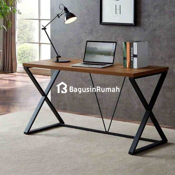 BR05 Meja Kerja Industrial Minimalis Serbaguna Besi Kayu Knock Down ...