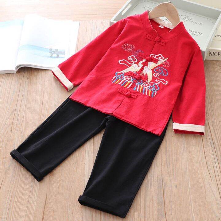 CNY Kids 2-9 Years Boys Traditional Chinese Costume CNY Red Crowned ...