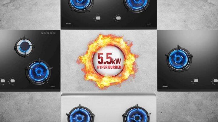 RINNAI 5.5kW 2-Hyper Burner Built-in Gas Hob (Stainless Steel) RB-72S | Safety Device | 2-year ...