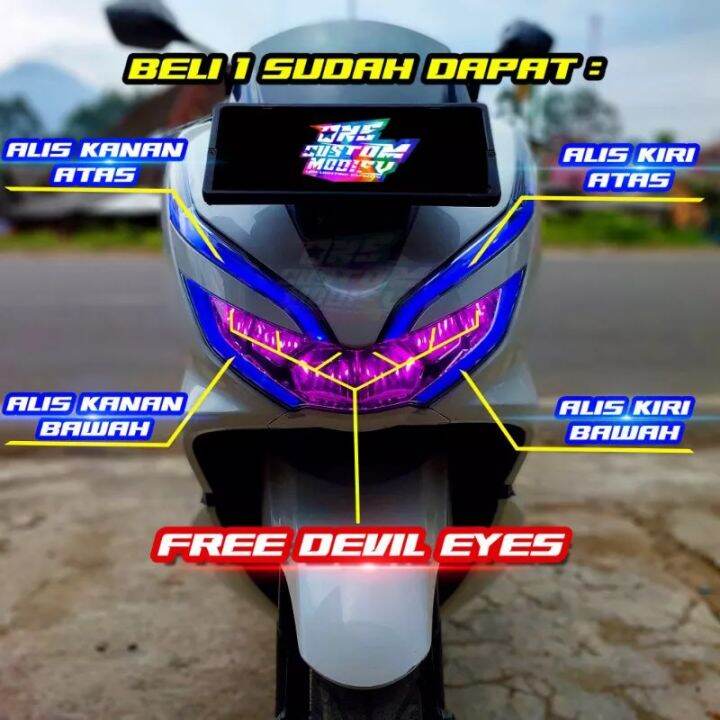 PAKET LAMPU ALIS DRL LED PCX 150 BONUS DEVIL EYE VARIASI TERBARU ...