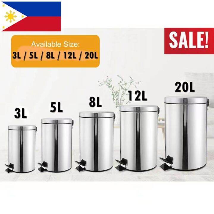 Stainless steel pedal trash can with lid and plastic bucket trash can ...