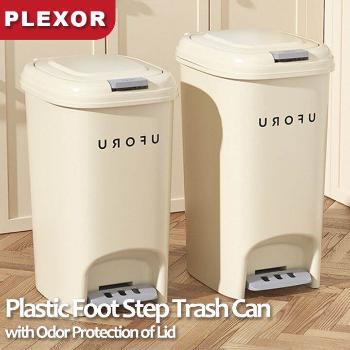 Plexor Plastic Foot Step Trash Can with Odor Protection of Lid, 8L/10L ...