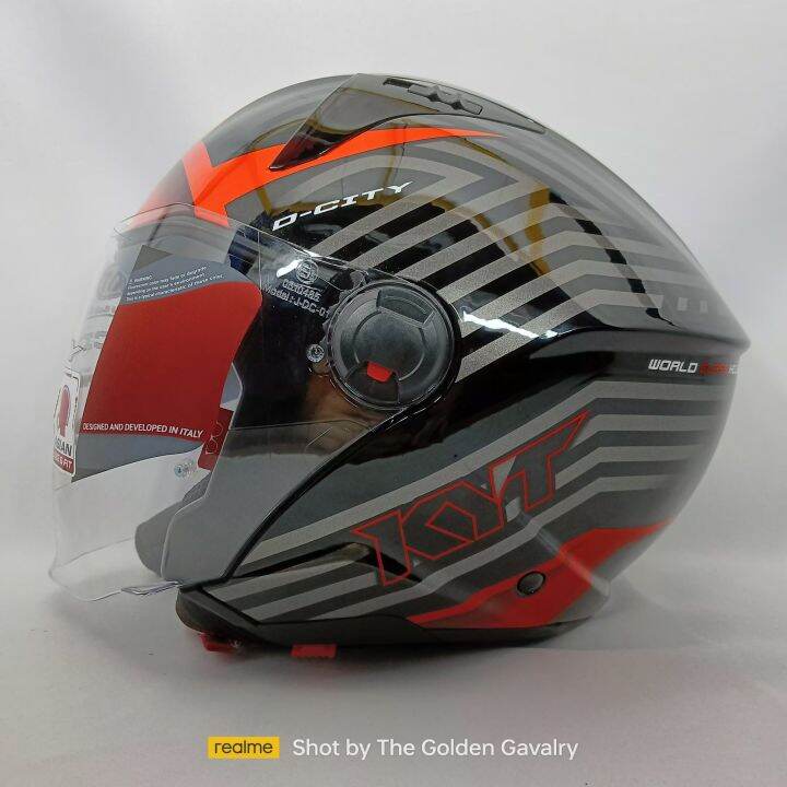 KYT D-CITY STRIPE BLACK RED Open Face Helmet | Lazada