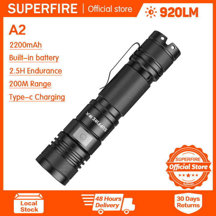 SUPERFIRE Flashlight A2/A2-S Mini Flashlight rechargeable 920 lumens/800 lumens 15W LED Zoom ...