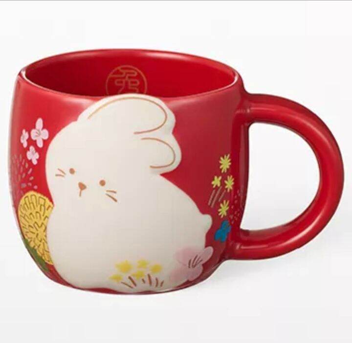 Starbucks Rabbit Zodiac Mug 3 oz. แก้วสตาร์บัคเซรามิคลายกระต่ายสีแดง ...