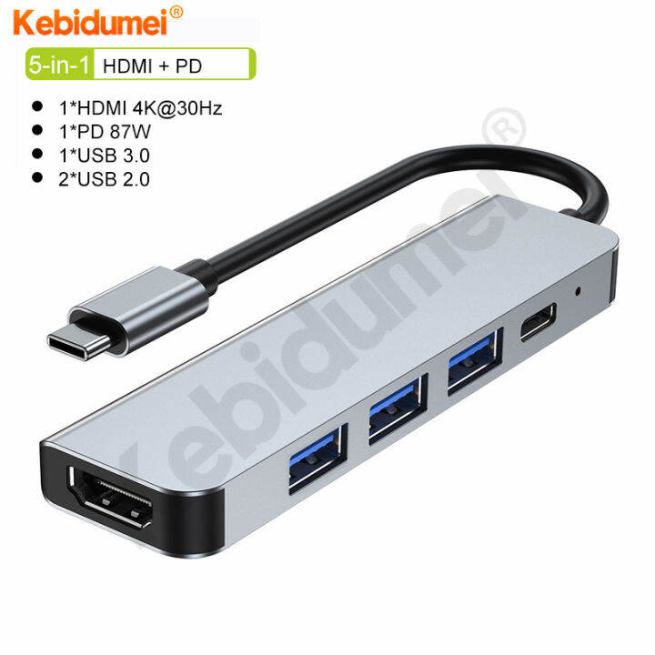 Kebidumei ฮับ5 In 1 Type C To HDMI-USB ที่เข้ากันได้3.0 PD มัลติฟังก ...