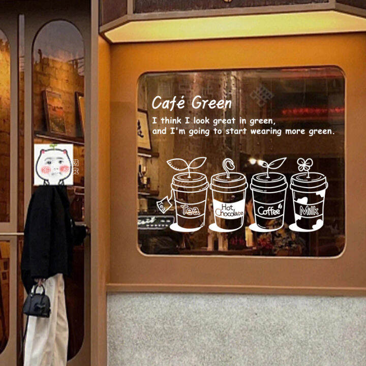 Creative Wall Sticker Coffee Restaurant Showcase Wall Decoration Glass ...