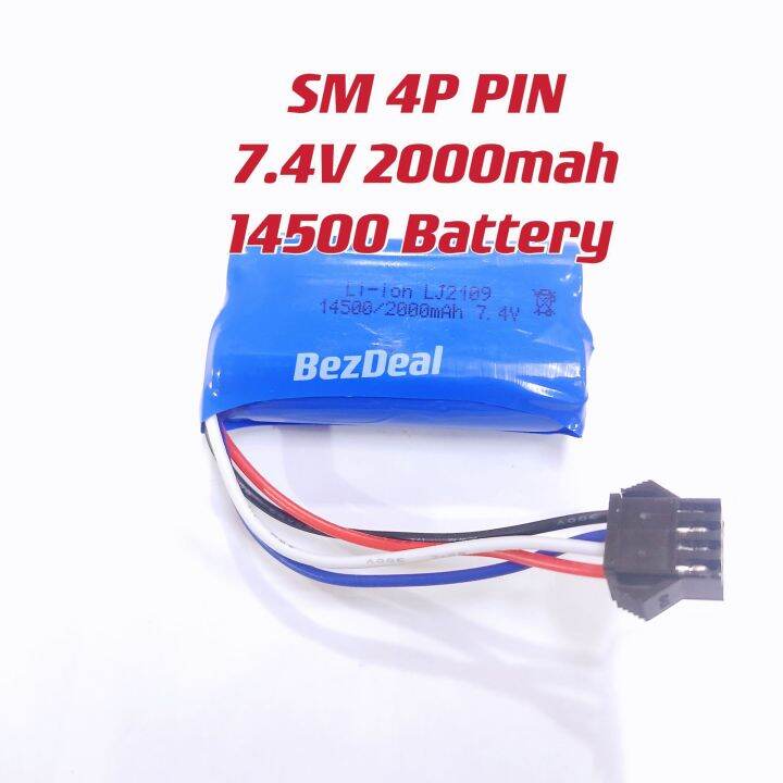 Bateri Kereta Control SM-4P Pin 7.4V(14500)2000mah LI-ION RC Car Rechargeable Battery USB ...