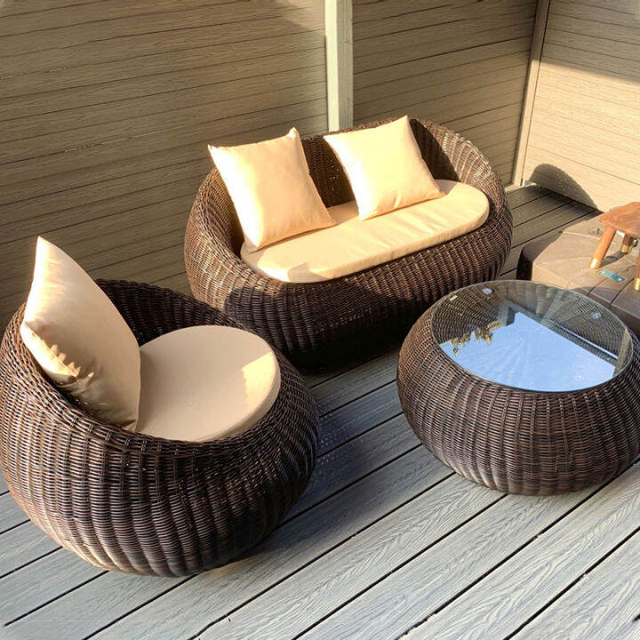 Outdoor Rattan Chair Three-Piece Set Balcony Sofa Courtyard Villa ...