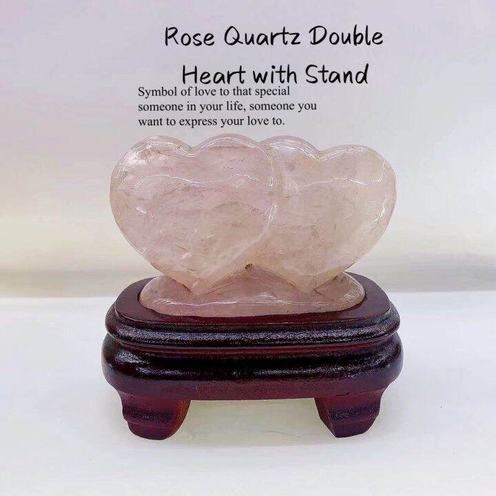 Rose Quartz Double Heart with Stand / Twin Heart Crystal Stone for ...