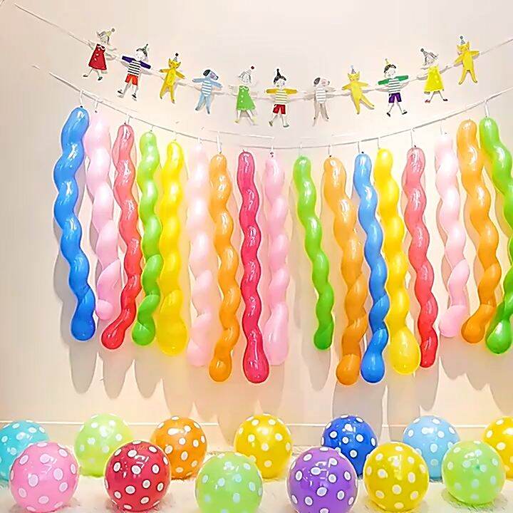 10pcs Long Spiral Balloon Happy Birthday Wall Backdrop For Photoshoot ...