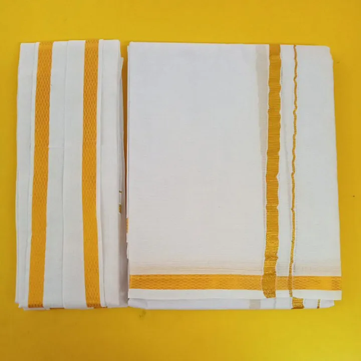 COTTON WHITE VESTI GOLD BORDER 8X4 | Lazada