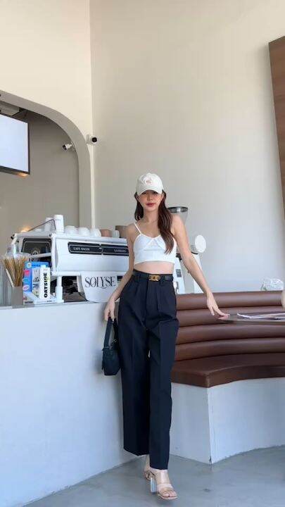 จัดส่งเร็ว WT07 รุ่นพรางหุ่น กางเกงขายาว เอวสูง ผ้าไมโคร กระบอกใหญ่ ...