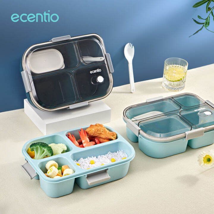 ecentio Tempat Makan Anti Tumpah Lunch Box 3/4 Grid Dengan Sendok Gratis Anti Tumpah Berbahan PP ...