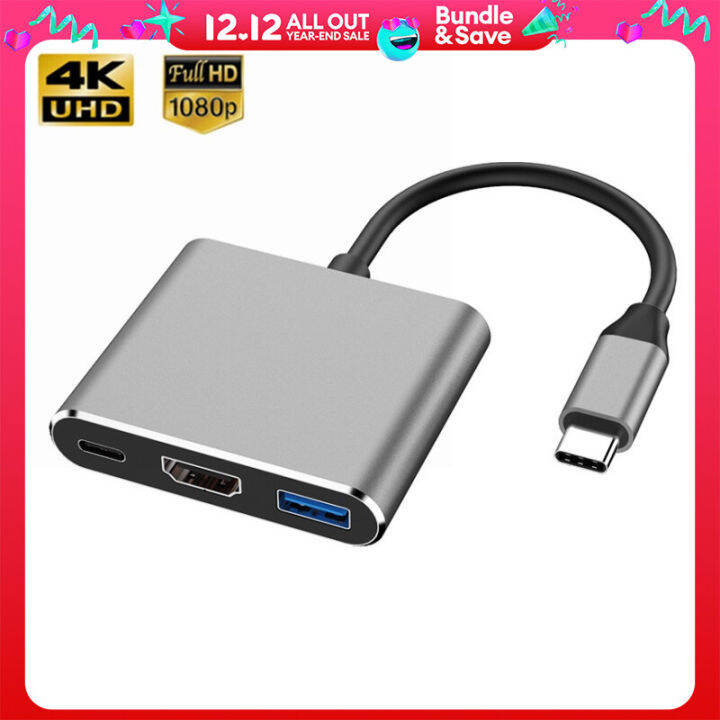USBC3.0 3 in 1 HUB Type-c to HDMI-compatible USB 3.0 Docking Station Charging 4K Adapter ...