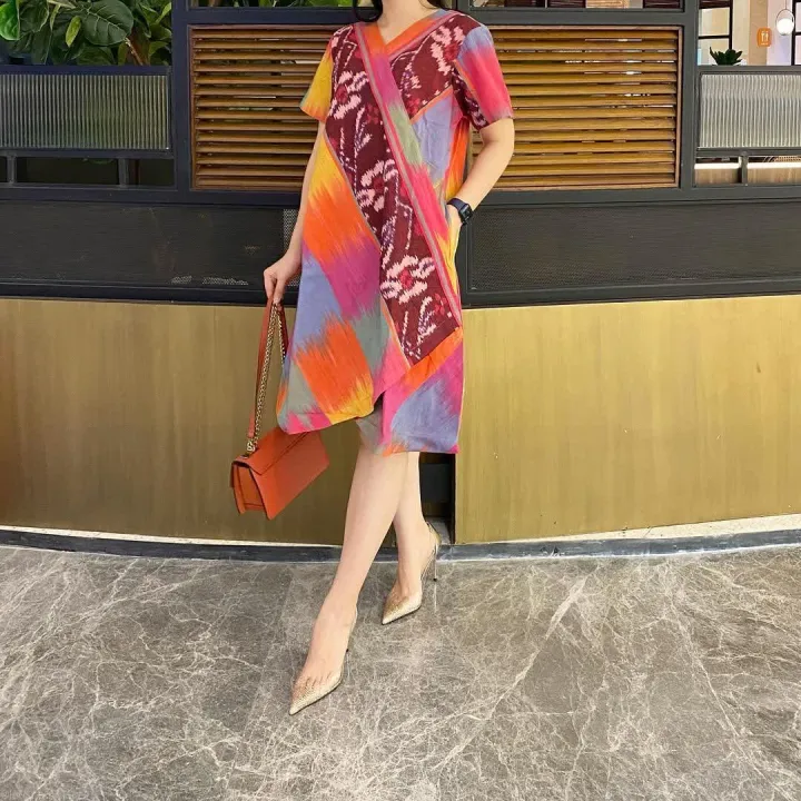 Dress tenun troso jepara terbaru motif bunga || midi dress tenun kekinian || baju tenun troso ...