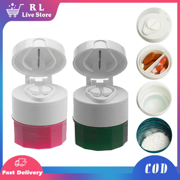 4 Layer Medicine Pill Box Portable Pill Splitter Tablet Cutter Crusher ...