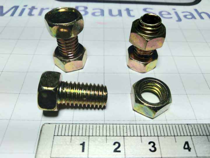 2 Pcs Baut Mur M8 x 15 Kuning / Baut Mur M8 x 15 Hex Kuningan Kunci 12 ...