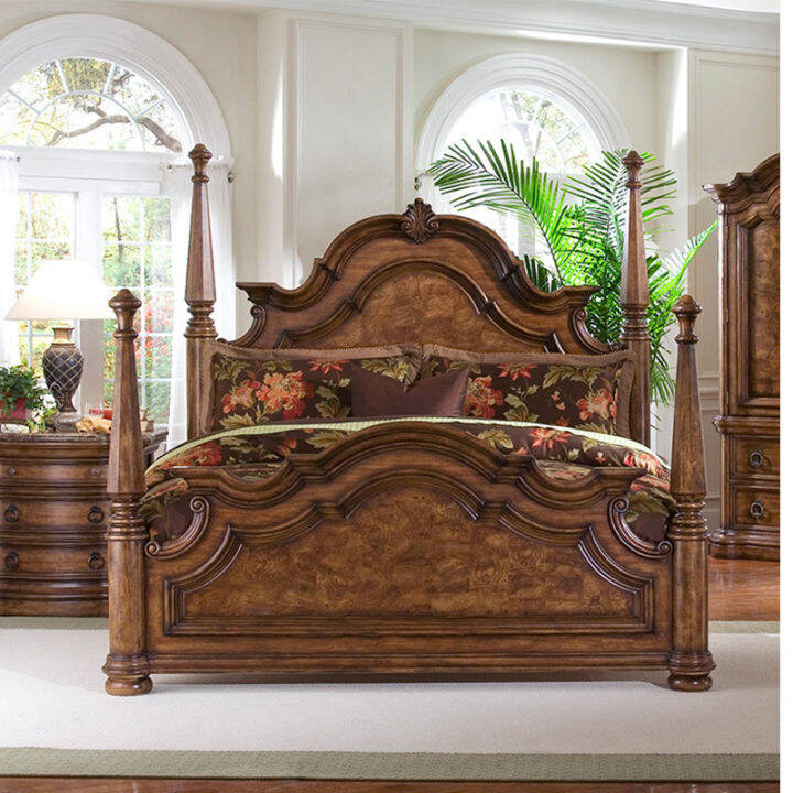 American Light Luxury Solid Wood Bed Master Bedroom Marriage Bed M High ...