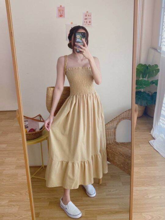 🧡PATCHARIN🧡เดรสยาวผูกไหล่ทรงเจ้าหญิง | Lazada.co.th