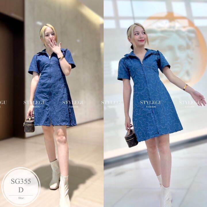 SG355 เดรสยีนส์ลายสุดฮิต ซิปหน้า แพทเทิร์นดี ดีเทลน่ารักสดใสมากเทออ ...