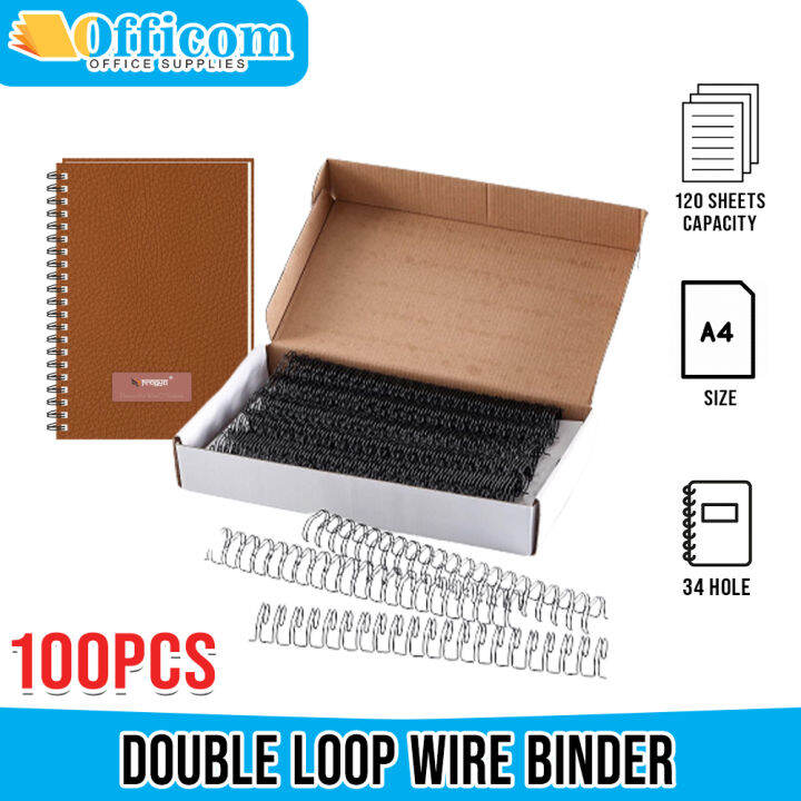 Officom 100pcs Double Loop Wire Binder A4 Size 34 Holes Metal 3:1 Pitch ...