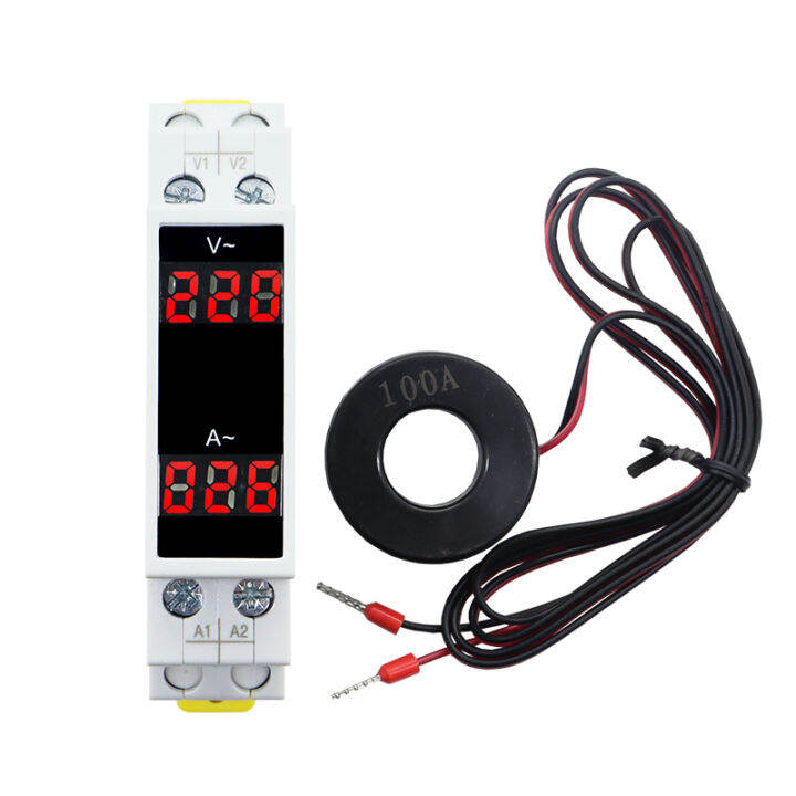 18mm Din Rail Single Phase Voltage Ampere Meter Ac80-500V 100A Ammeter ...