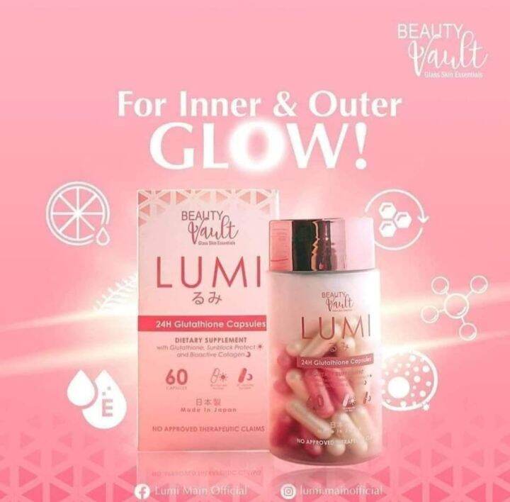 Lumi 24H Skin Whitening Glutathione Capsules by Beauty Vault ( 60 capsules) | Lazada PH